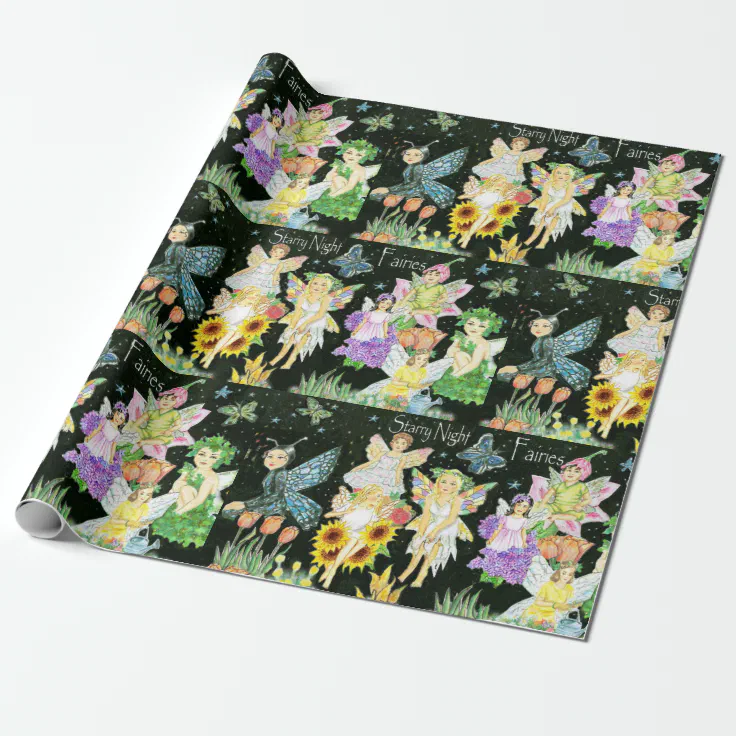 Starry Night Fairies JL Biel Wrapping Paper | Zazzle