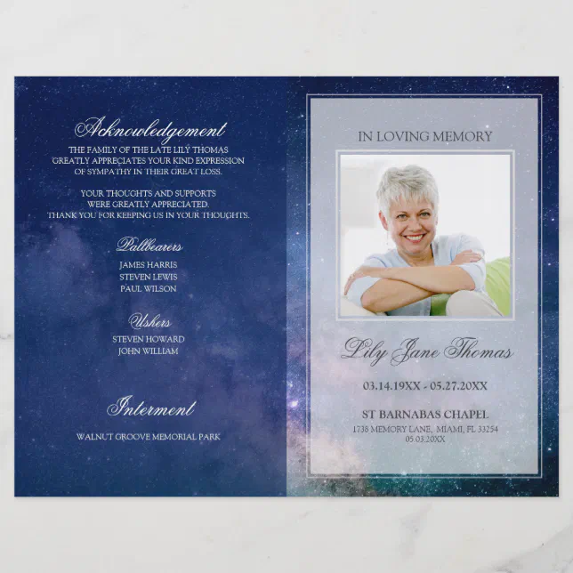Starry Night Funeral Program | In Loving Memory Flyer | Zazzle