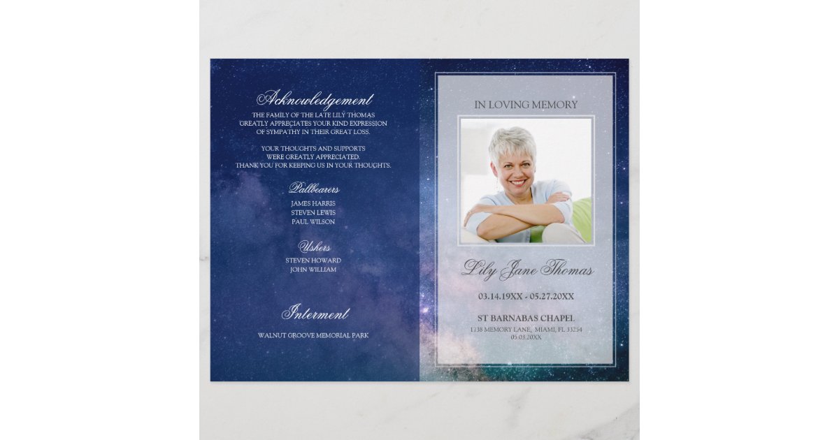 Starry Night Funeral Program | In Loving Memory Flyer | Zazzle