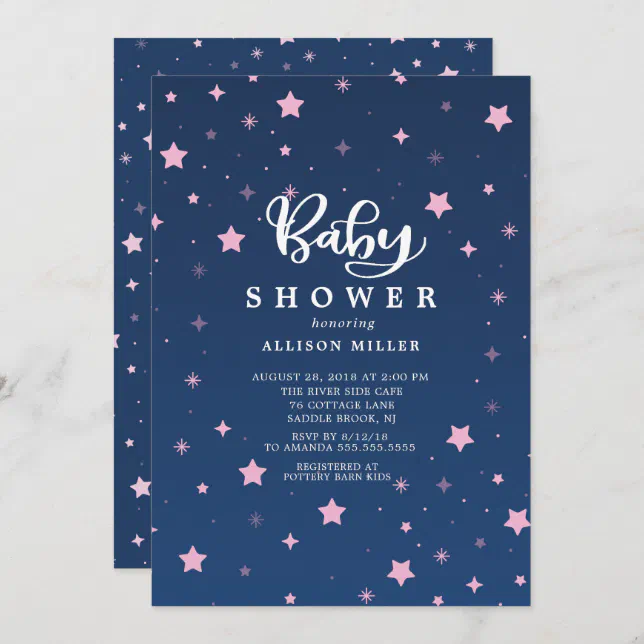 Starry Night Girls Baby Shower Invitation | Zazzle