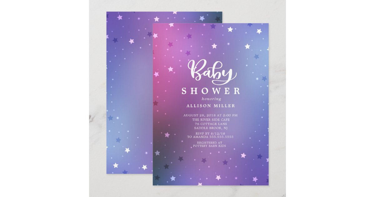 Starry Night Girls Baby Shower Invitation | Zazzle