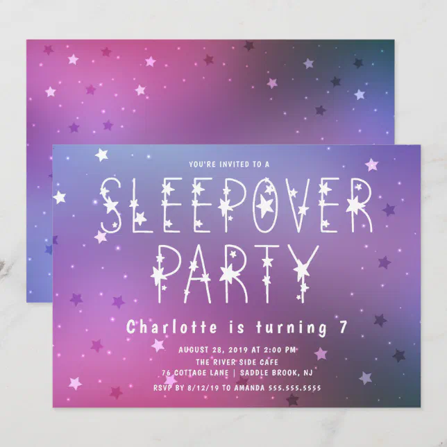 Starry Night Girls Sleepover Invitation | Zazzle