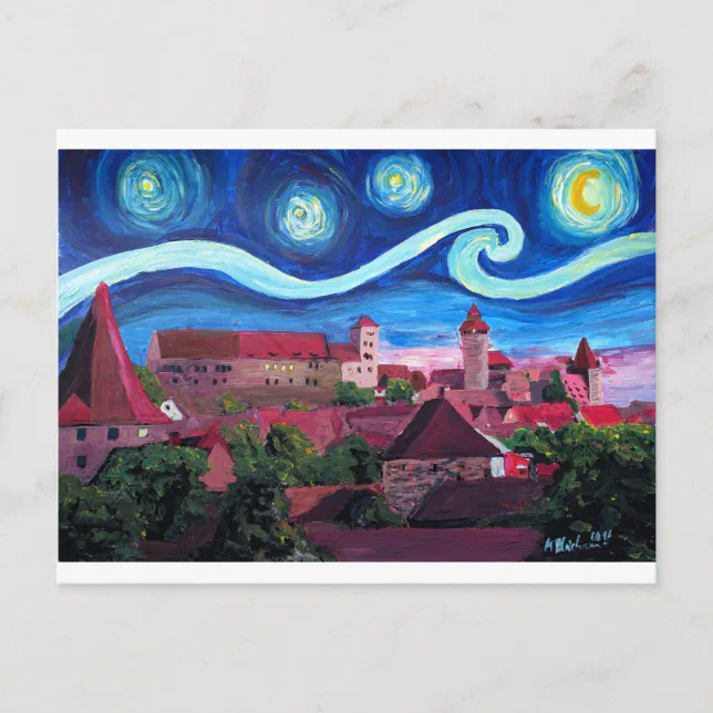 Starry Night in Nuremberg Germany with Castle Postcard | Zazzle