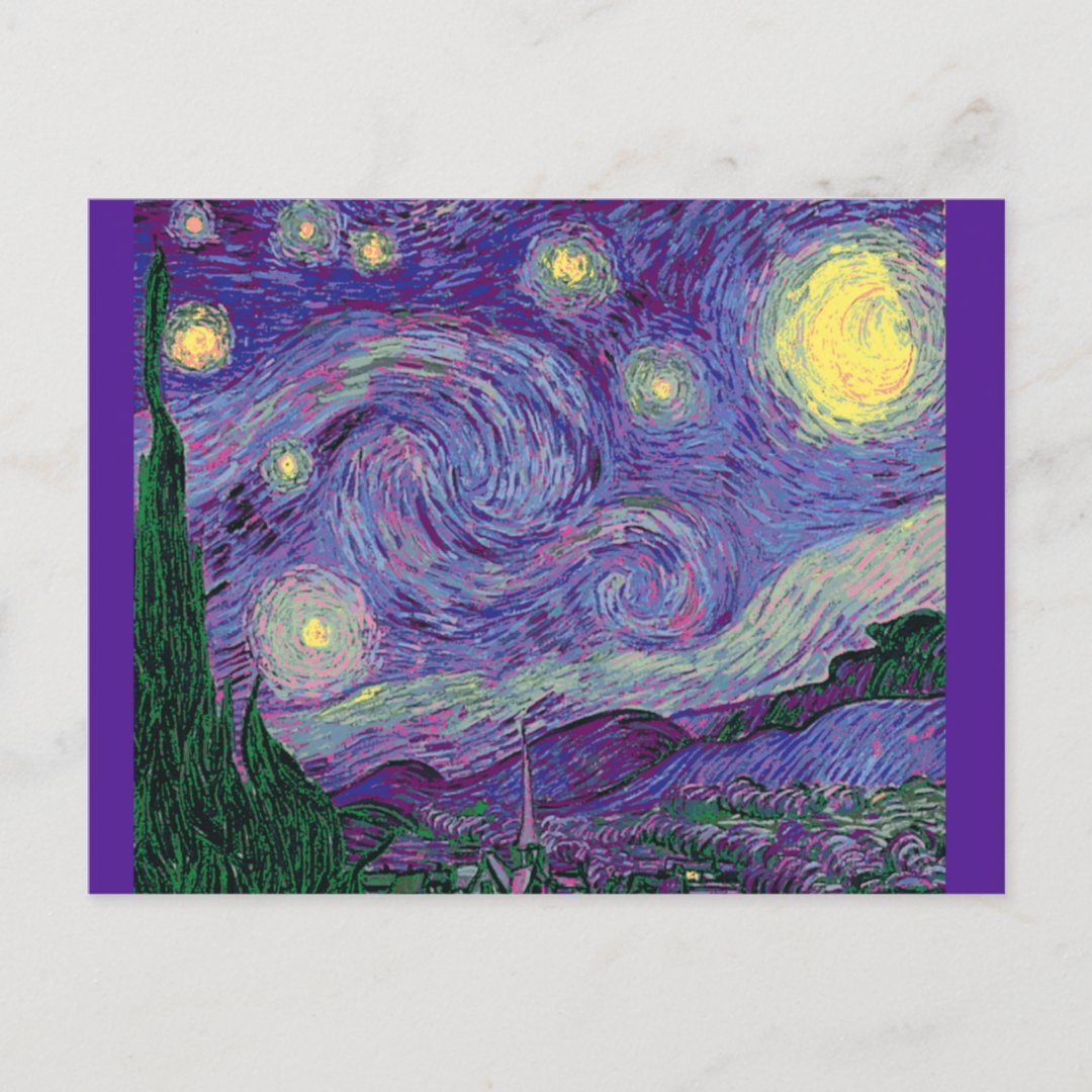 Starry Night in Purple, Fine Art Spoof Postcard | Zazzle