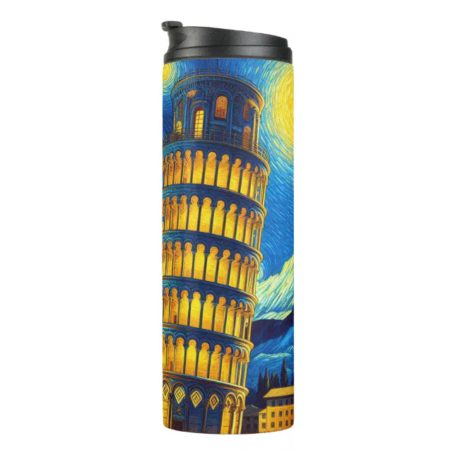 Starry Night Leaning Tower Of Pisa Italy Thermal Tumbler | Zazzle
