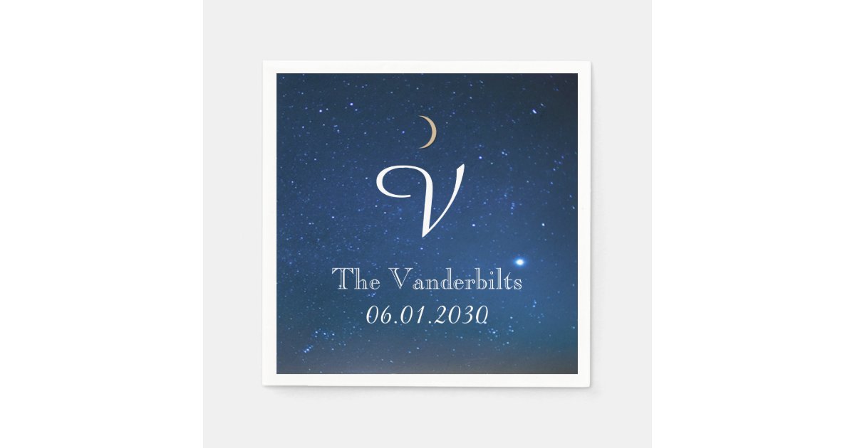 Starry Night Monogram Wedding Napkin | Zazzle