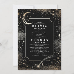 Starry Night Moon Shooting Star Celestial Wedding Invitation | Zazzle