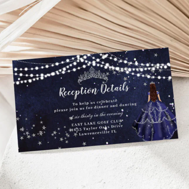 Starry Night Navy Blue Gown Quinceañera Reception Enclosure Card | Zazzle