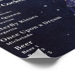 Starry Night Navy Blue Quinceanera Bar Drink Menu Poster | Zazzle