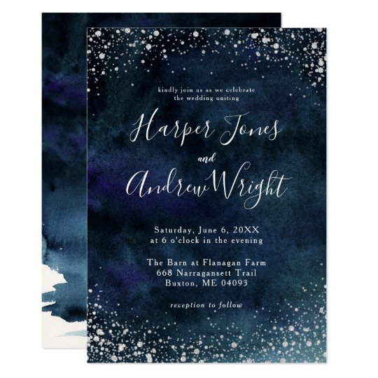Starry Night Navy Blue Silver Glitter Wedding Invitation | Zazzle.com