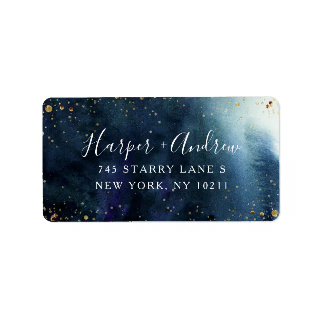 Starry Night Navy Blue Watercolor Return Address Label | Zazzle