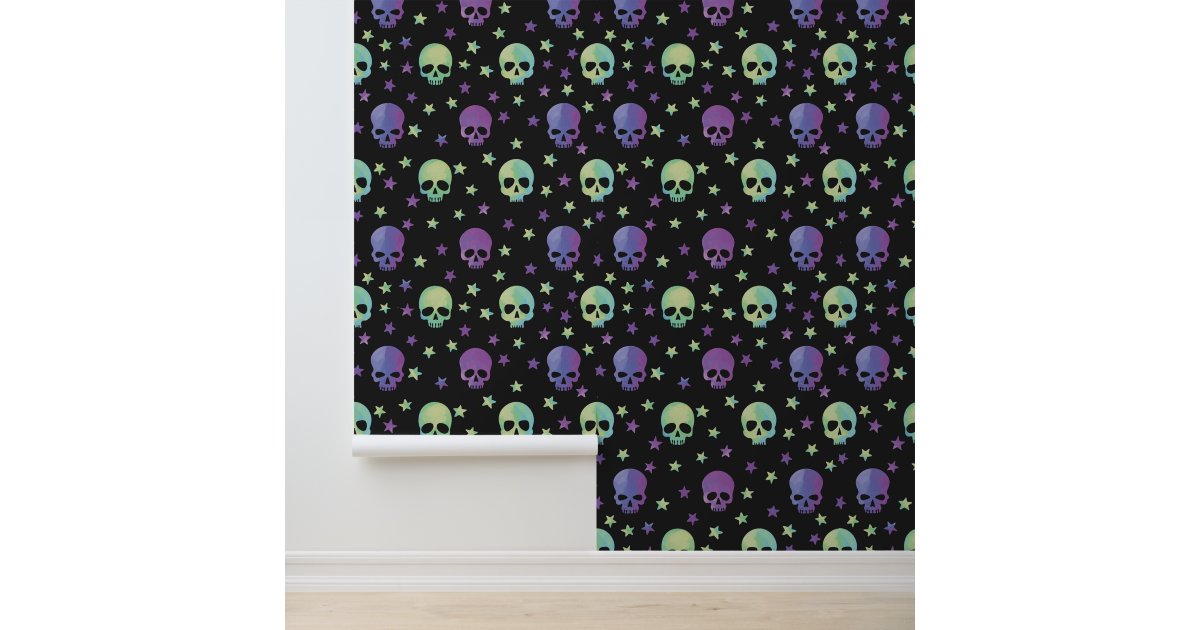 Starry night neon skulls wallpaper | Zazzle