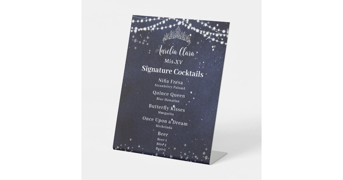 Starry Night Quinceanera Sweet 16 Bar Drink Menu Pedestal Sign | Zazzle