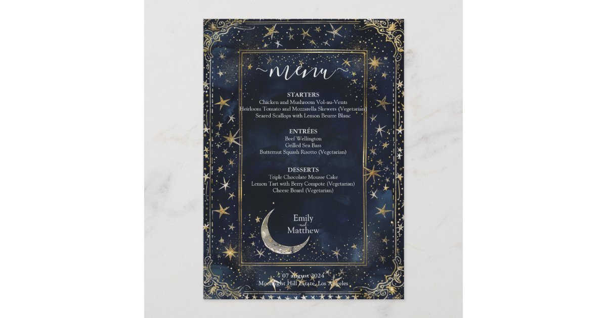Starry Night Romance Wedding Menu | Zazzle