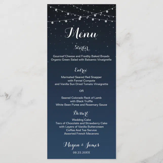 Starry Night Rustic Wedding Dinner Menu | Zazzle