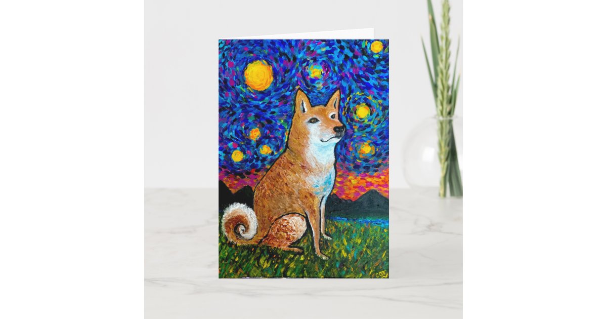 Starry Night Shiba Inu Card | Zazzle