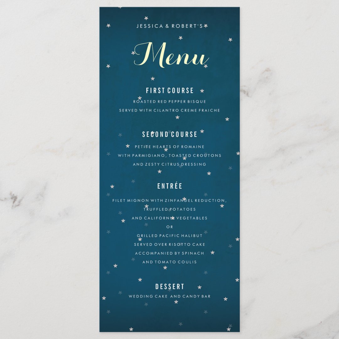 Starry Night Sky Wedding Dinner Menu Template | Zazzle