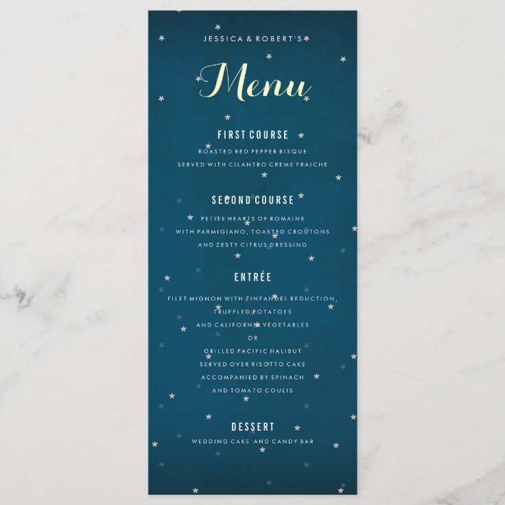 Starry Night Sky Wedding Dinner Menu Template | Zazzle