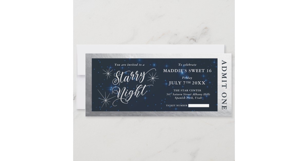Starry Night Sweet Sixteen Ticket Invitation | Zazzle
