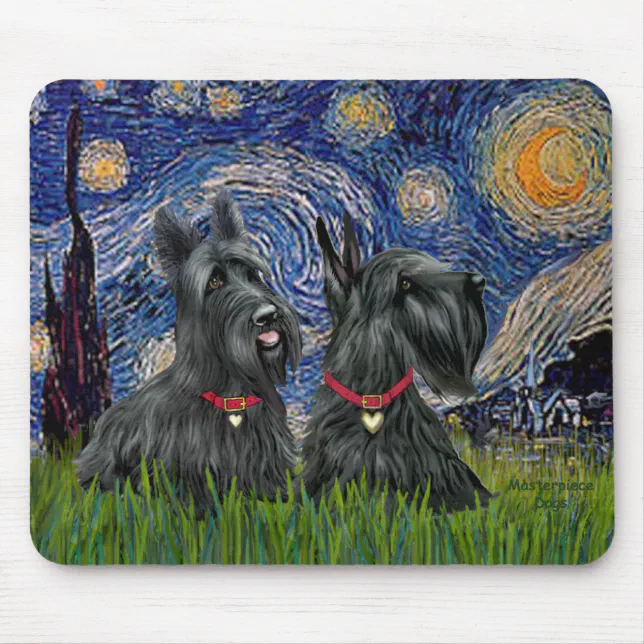 Starry Night - Two Scottish Terriers Mouse Pad | Zazzle