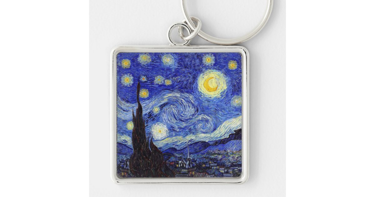 Starry Night Van Gogh Inspired Premium Keychain | Zazzle