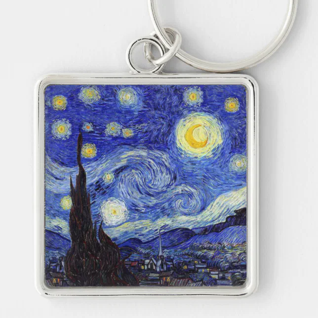 Starry Night Van Gogh Inspired Premium Keychain | Zazzle
