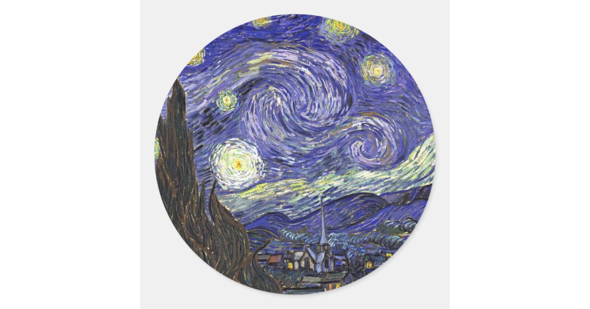 Starry Night, Vincent Van Gogh. Classic Round Sticker | Zazzle