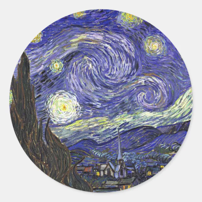 Starry Night, Vincent Van Gogh. Classic Round Sticker | Zazzle