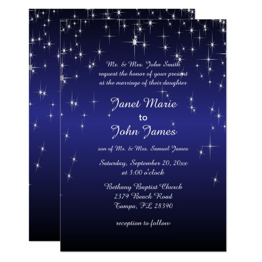 Starry Night Wedding in Dark Blue Invitation | Zazzle.com