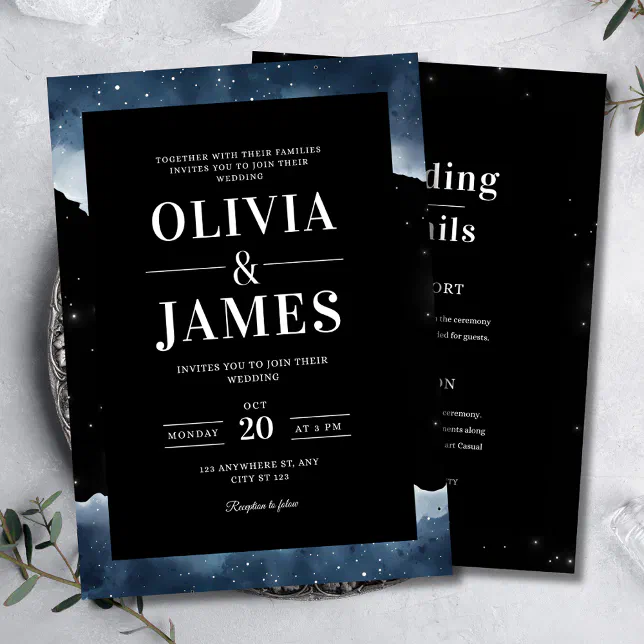 Starry Night Wedding Invitation, Elegant Night Sky Invitation | Zazzle
