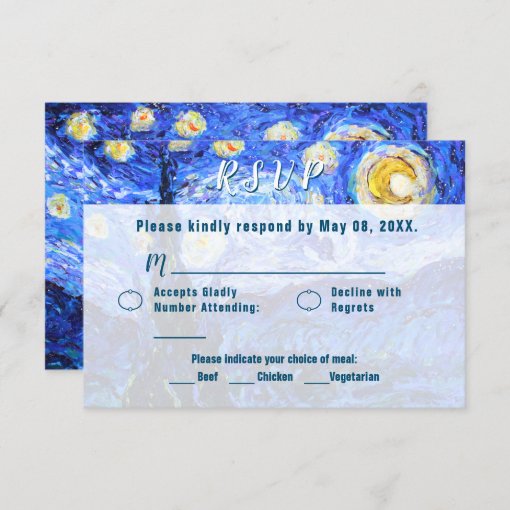 Starry Night Wedding RSVP Custom Invite Cards | Zazzle