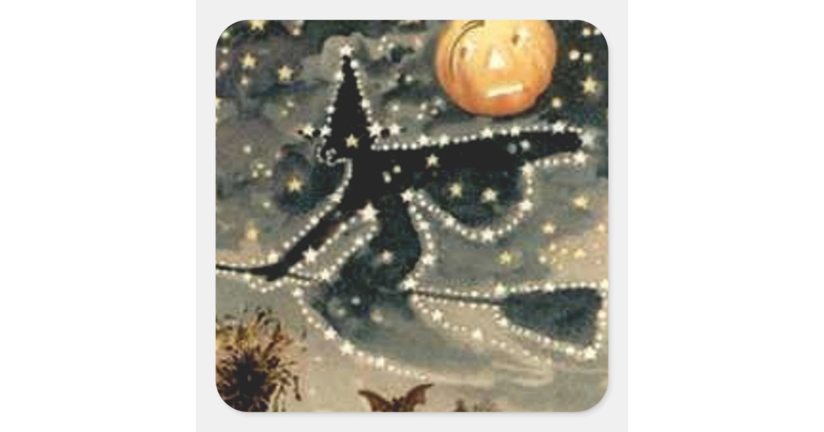 Starry Night Witch Square Sticker | Zazzle
