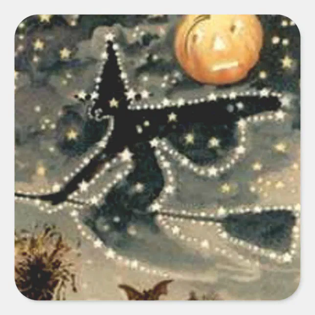 Starry Night Witch Square Sticker | Zazzle