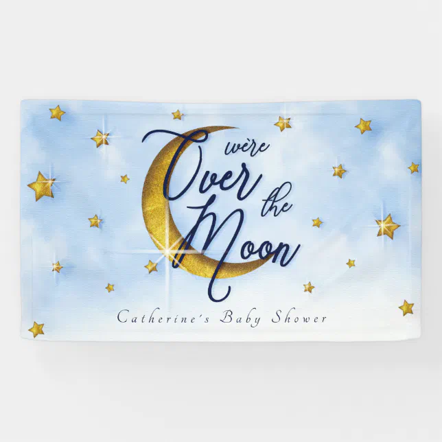 Starry Over The Moon Blue Gold Baby Boy Shower Banner | Zazzle