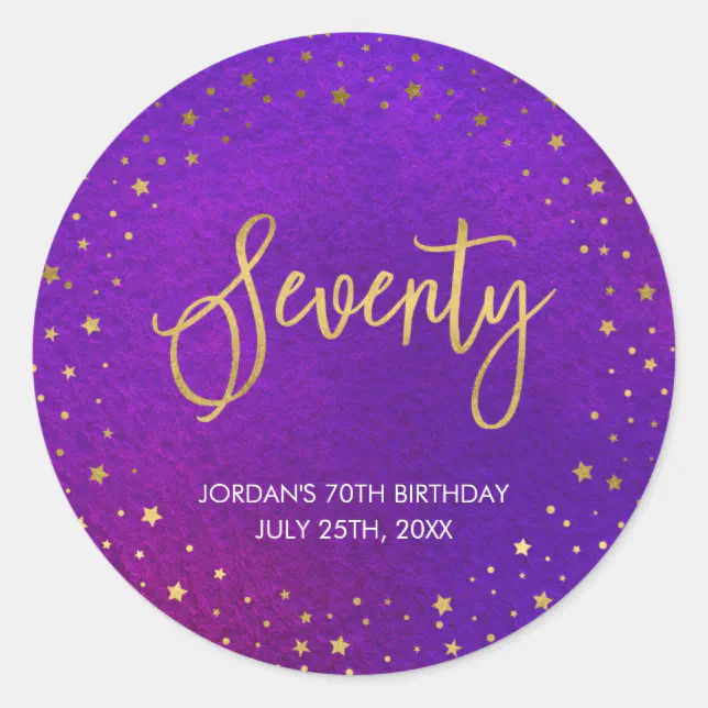 Starry Purple Watercolor 70th Birthday Classic Round Sticker | Zazzle
