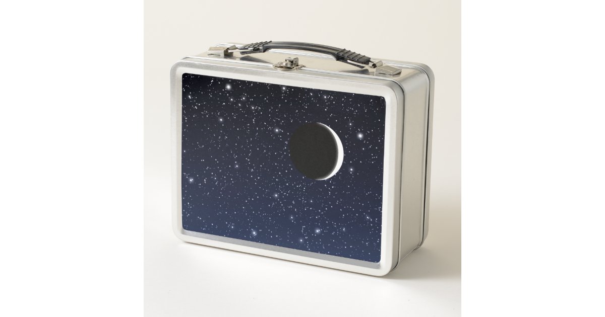 Starry Sky and Crescent Moon, Deep Blue to Black Metal Lunch Box | Zazzle