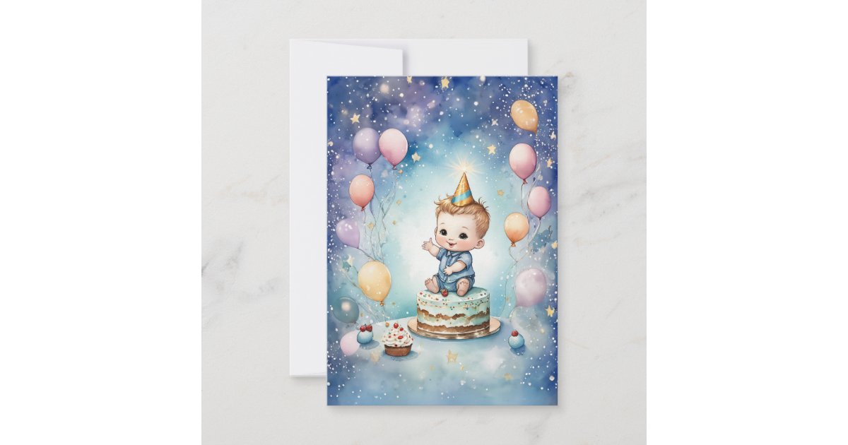 Starry Sky First Birthday Card | Zazzle