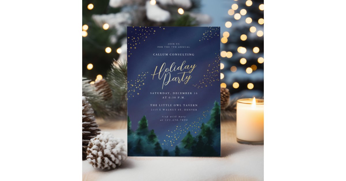 Starry Sky Gold Foil Holiday Party Invitation | Zazzle