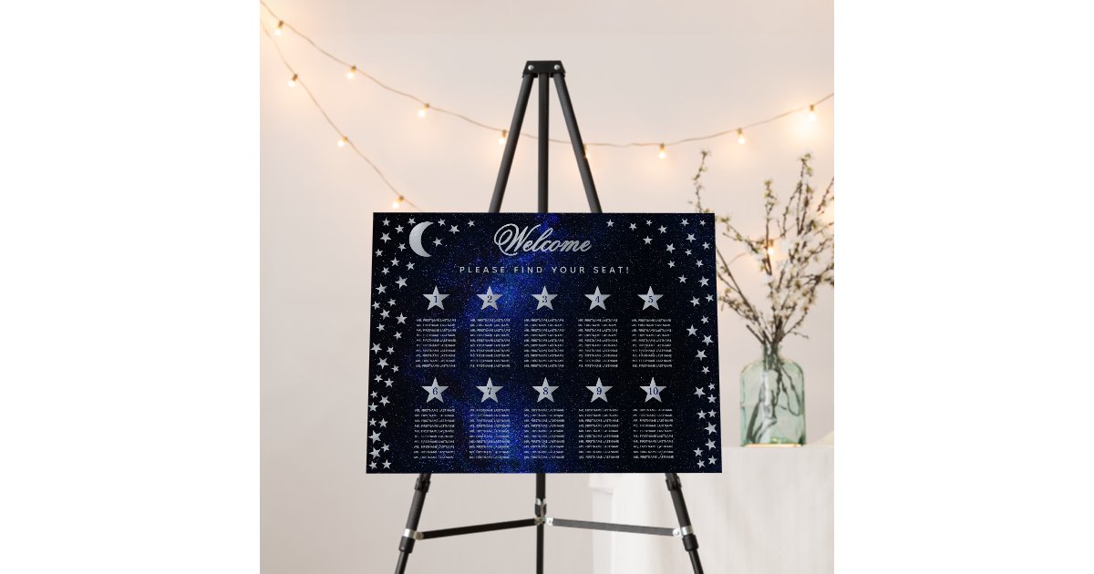 Stars 10 Table Seating Chart Celestial Blue Silver Foam Board | Zazzle