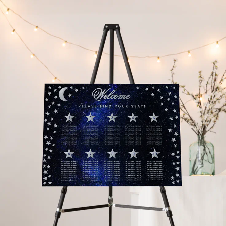 Stars 10 Table Seating Chart Celestial Blue Silver Foam Board | Zazzle