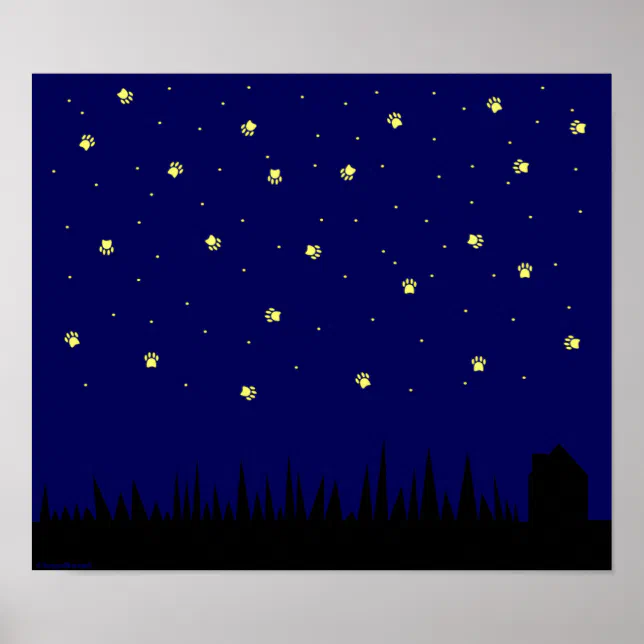 Stars and dog paw print night sky poster | Zazzle