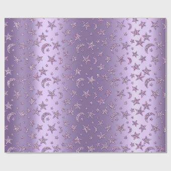 Stars And Moon Sparkly Lavender Purple Violet Wrapping Paper | Zazzle