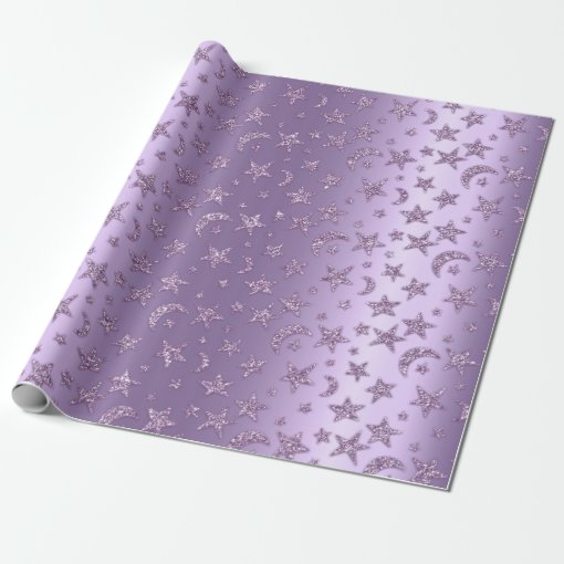 Stars And Moon Sparkly Lavender Purple Violet Wrapping Paper | Zazzle