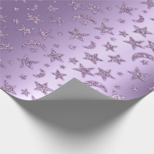 Stars And Moon Sparkly Lavender Purple Violet Wrapping Paper | Zazzle