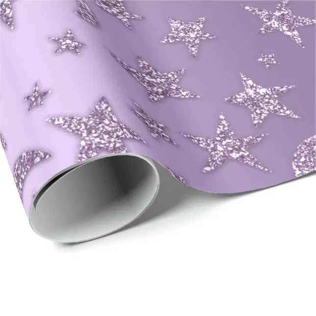 Stars And Moon Sparkly Lavender Purple Violet Wrapping Paper | Zazzle