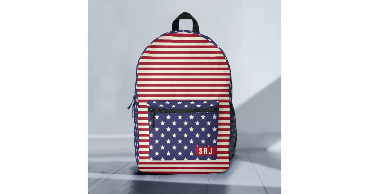 Stars and Stripes American Flag Patriotic Monogram Printed Backpack ...