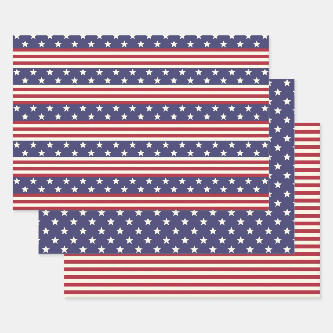 Stars and Stripes Patriotic American Flag USA Wrapping Paper Sheets ...