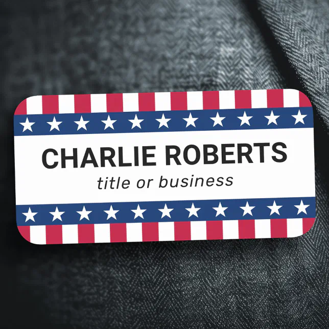 Stars and stripes red blue white patriotic name tag | Zazzle