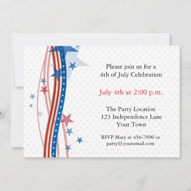 Stars and Stripes Streamers Invitation | Zazzle