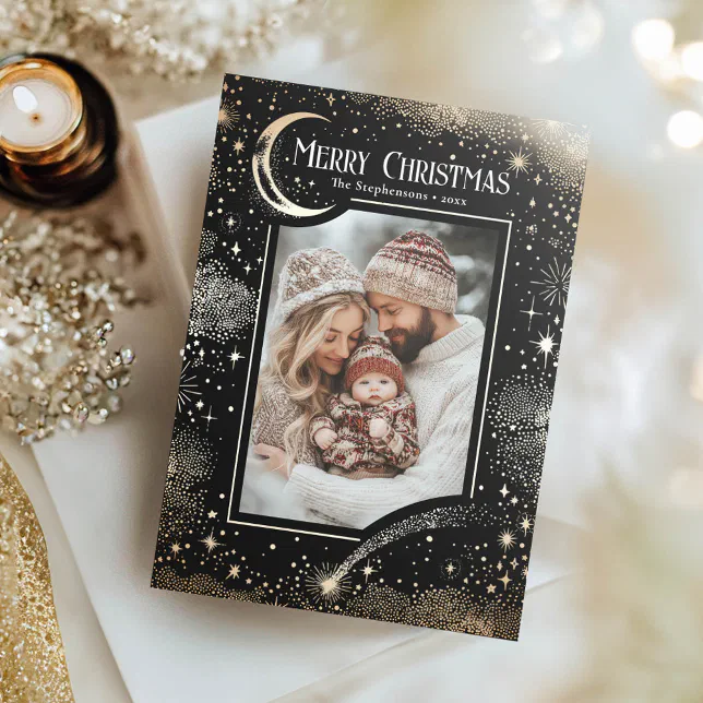 Stars Celestial Magical Merry Christmas Photo Holiday Card | Zazzle